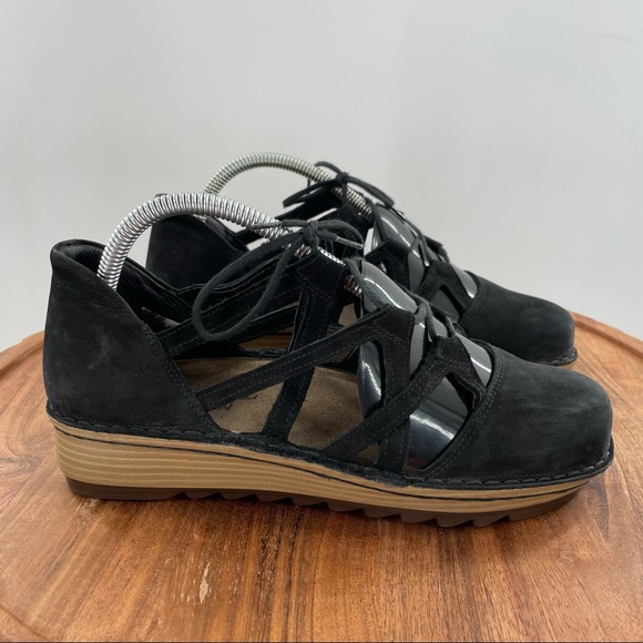 Naot | Shoes | Naot Womens Calathea Lace Up Black Velvet Wedge Shoes ...